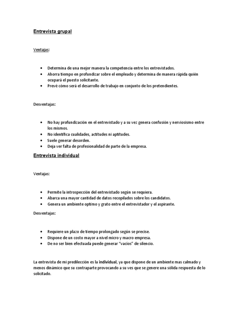 Entrevista Grupal | PDF