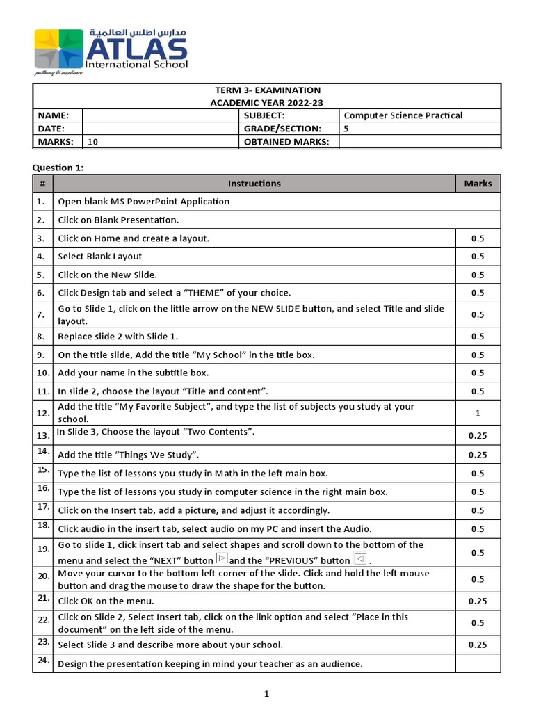 G5-CS Practical-Term-3 Examination Paper-QP | Download Free PDF | Menu ...