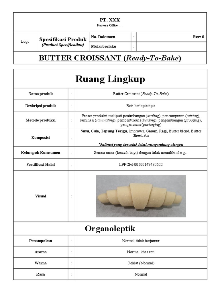 Spesifikasi Butter Croissant RTB | PDF