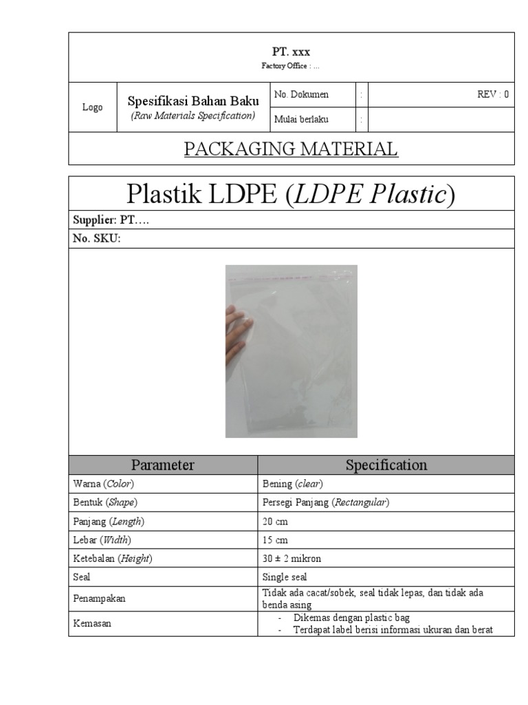 Spesifikasi Plastik LDPE 20 X 15 | PDF