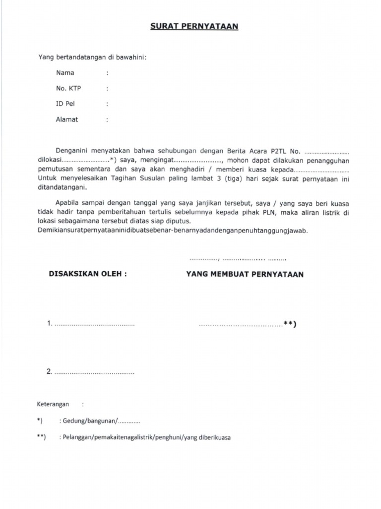 Surat Pernyataan p2tl | PDF