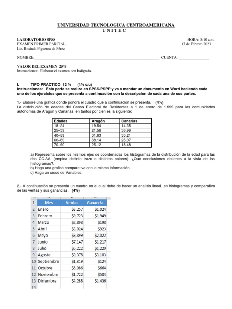Exa 1P Lab SPSS Q1 23 | PDF | Histograma | Estadísticas