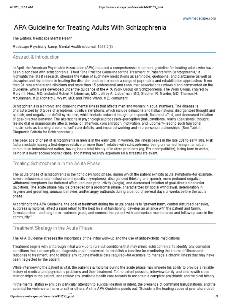 APA Guidelines For Treating Adults With Schizophrenia | PDF ...
