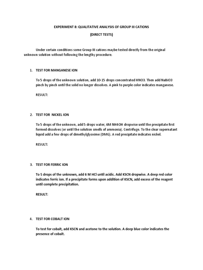 Direct Tests for Group III Cations | PDF | Science & Mathematics ...
