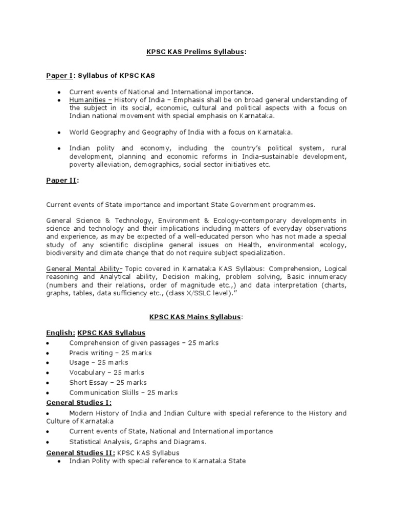 KPSC KAS Prelims Syllabus | PDF | Science | Geography
