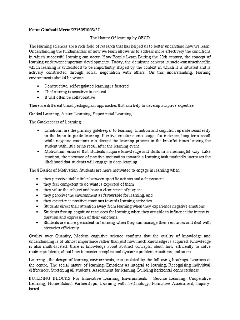 The Nature of Learning by OECD | PDF | Learning | Emotions