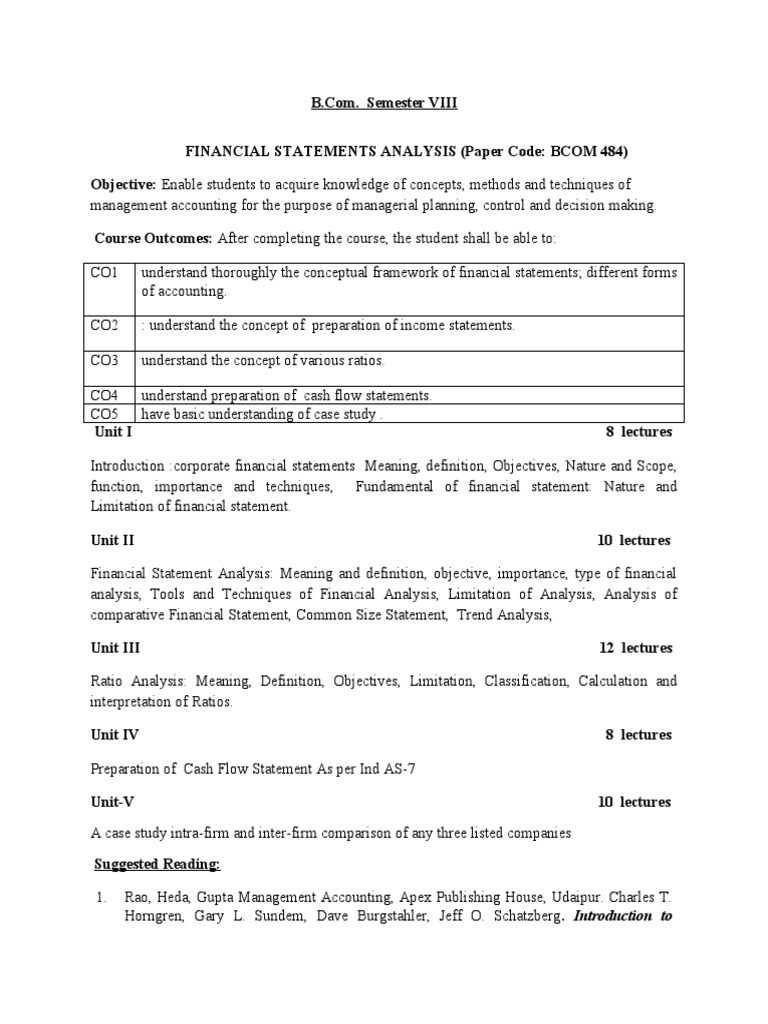 Financial Statement Analysis Course Overview | PDF | Management ...