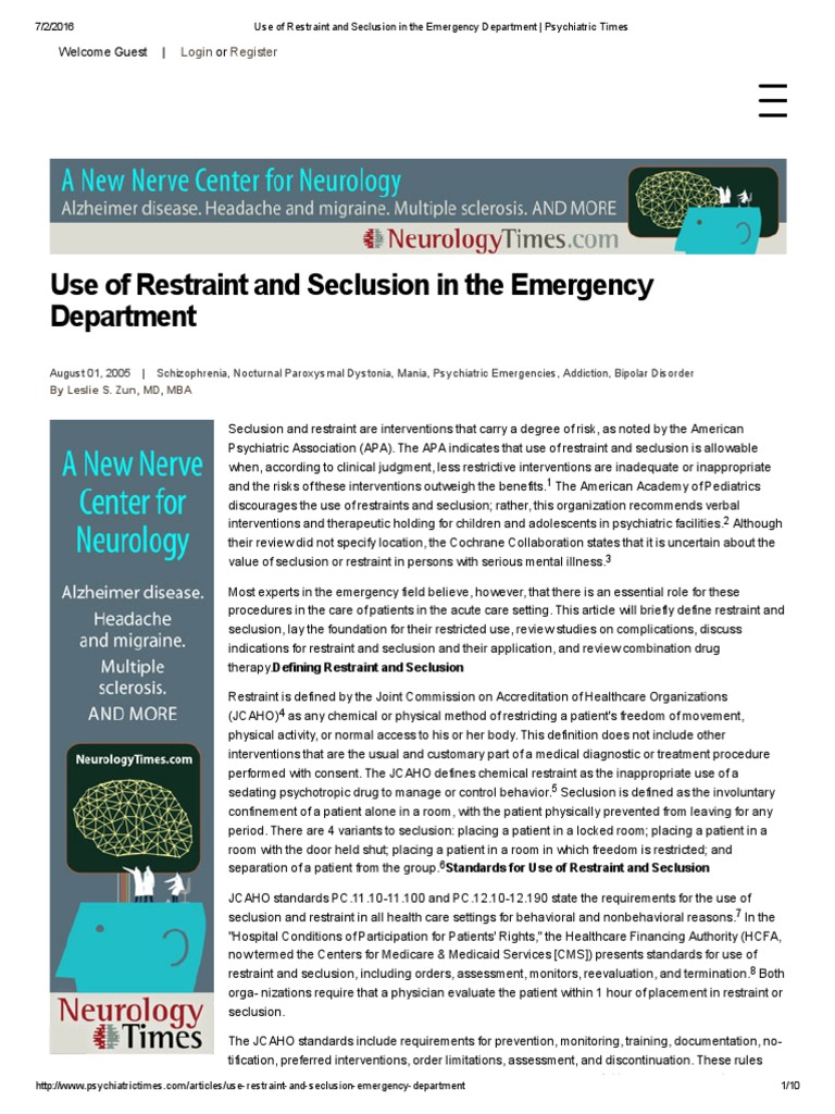 Use of Restraint and Seclusion in The Emergency Department ...