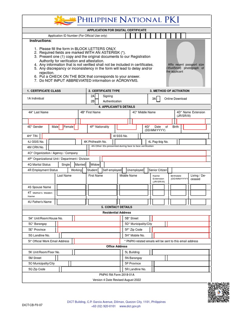 PNPKI Individual Certificate Application Form Fillable | PDF | Public ...