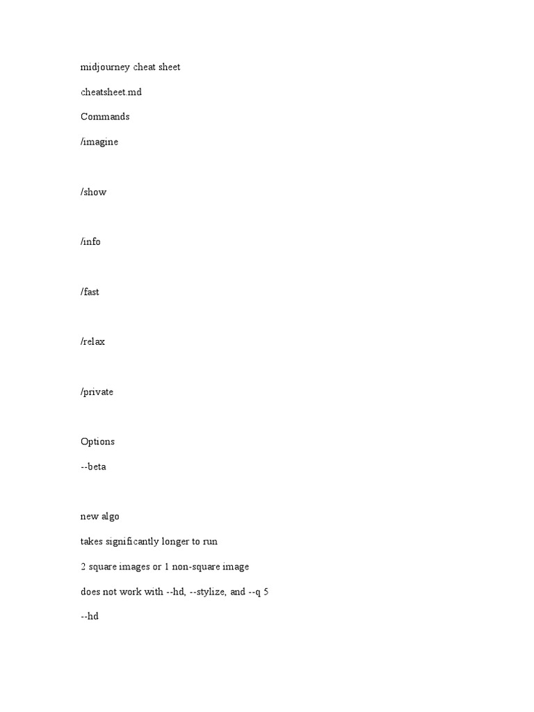 Midjourney Cheat Sheet PROMPT | PDF | T Shirt | Adobe Illustrator