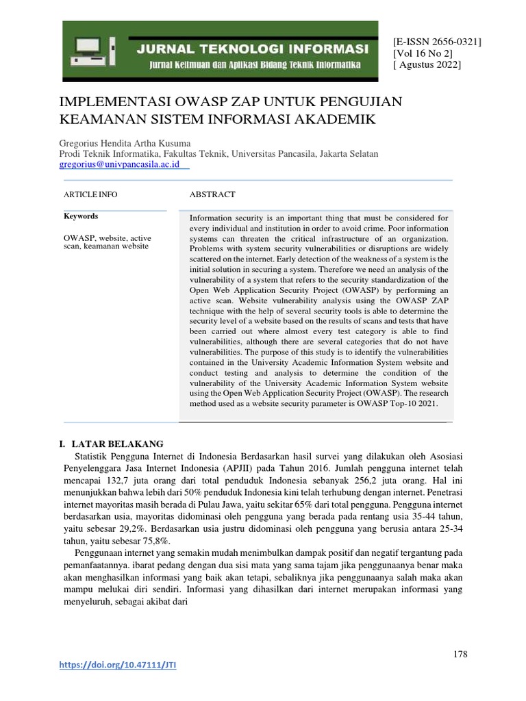 Jurnal Teknologi Informasi - Gregorius - OWASP-perbaikan | PDF | Http Cookie | Vulnerability ...