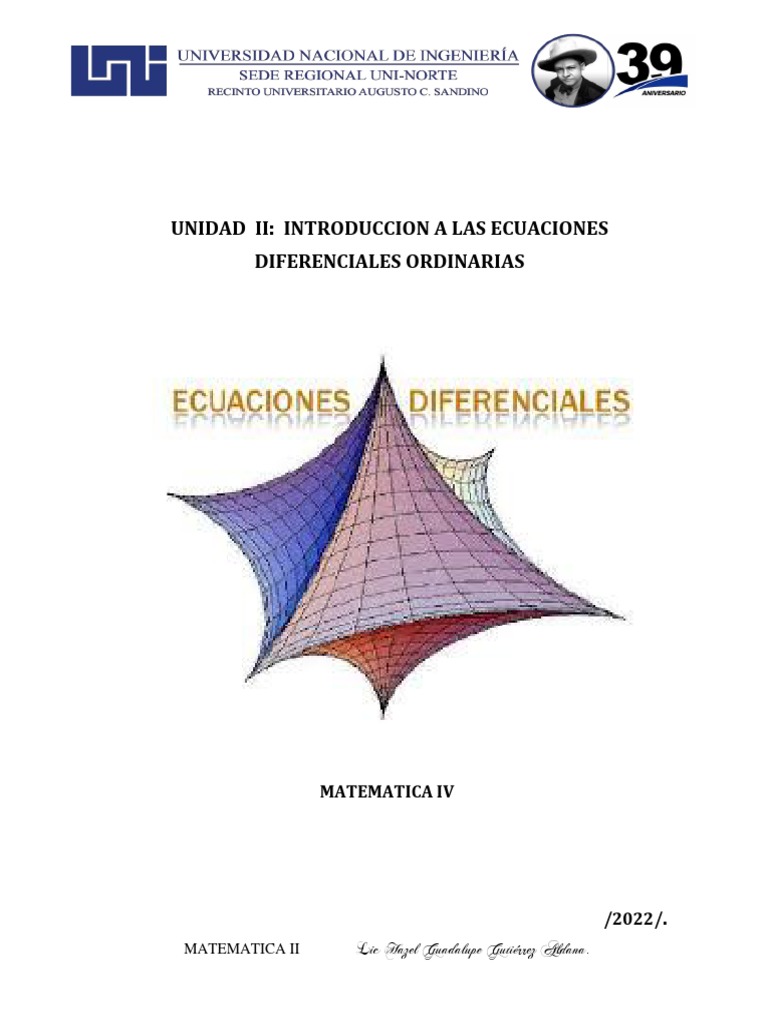 Unidad II Introduccion A Las Ecuaciones Diferenciales Ordinarias | PDF ...