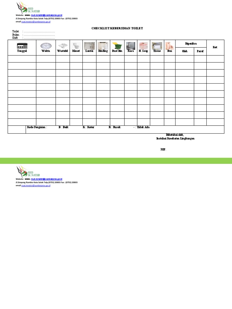 Checklist Kebersihan Toilet Harian | PDF