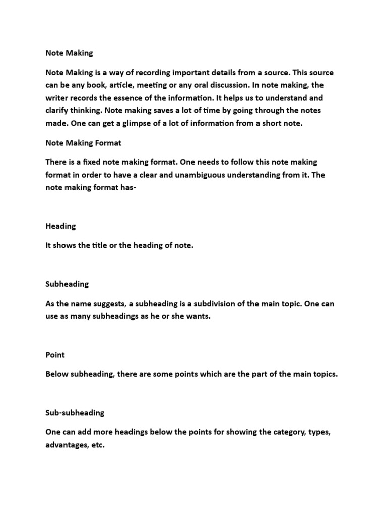 Format of Note-Making | PDF | Career & Growth | Art