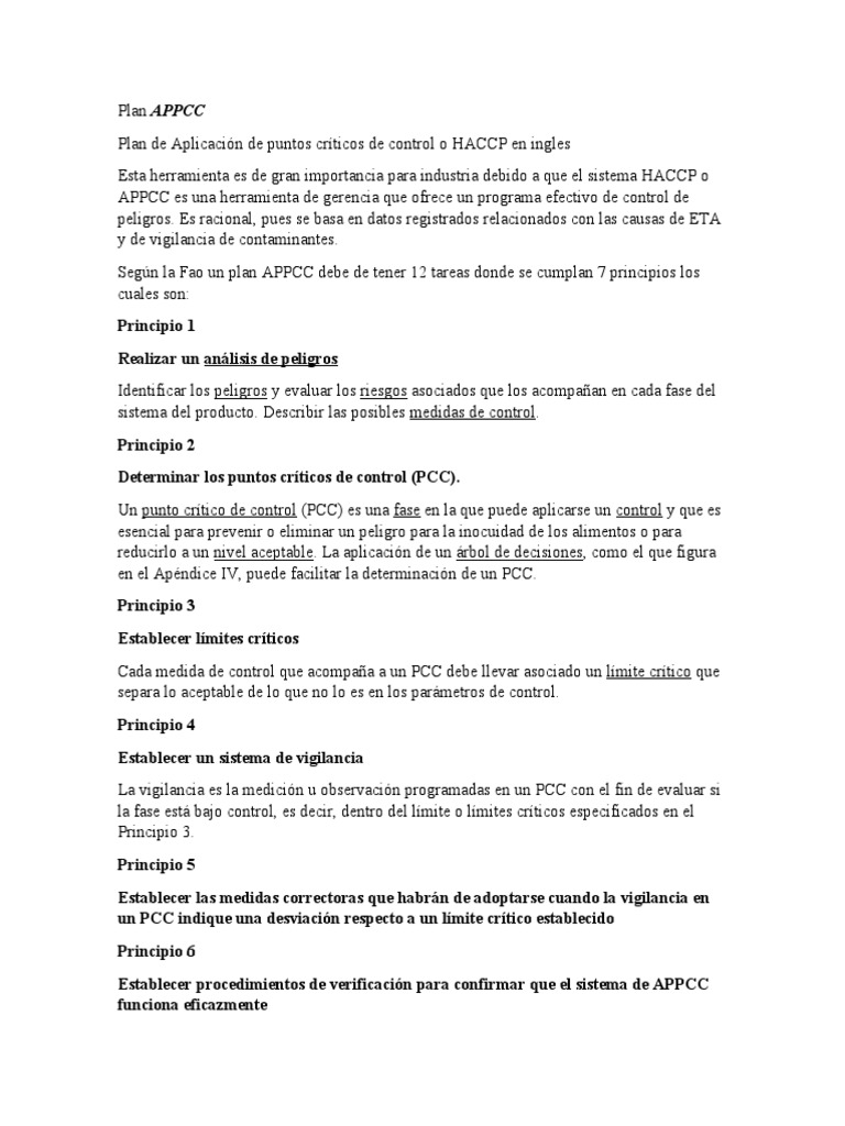 Plan APPCC | PDF | Análisis de Riesgo y Puntos Críticos de Control
