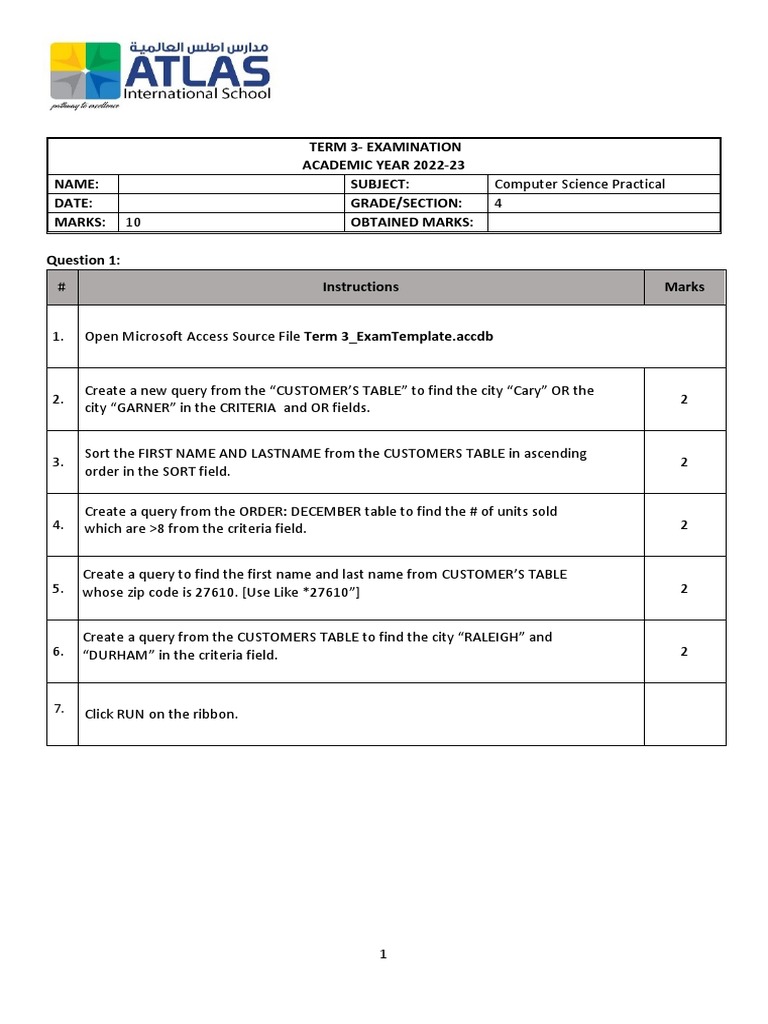 G4 CS Practical Term 3 Examination Paper QP | PDF