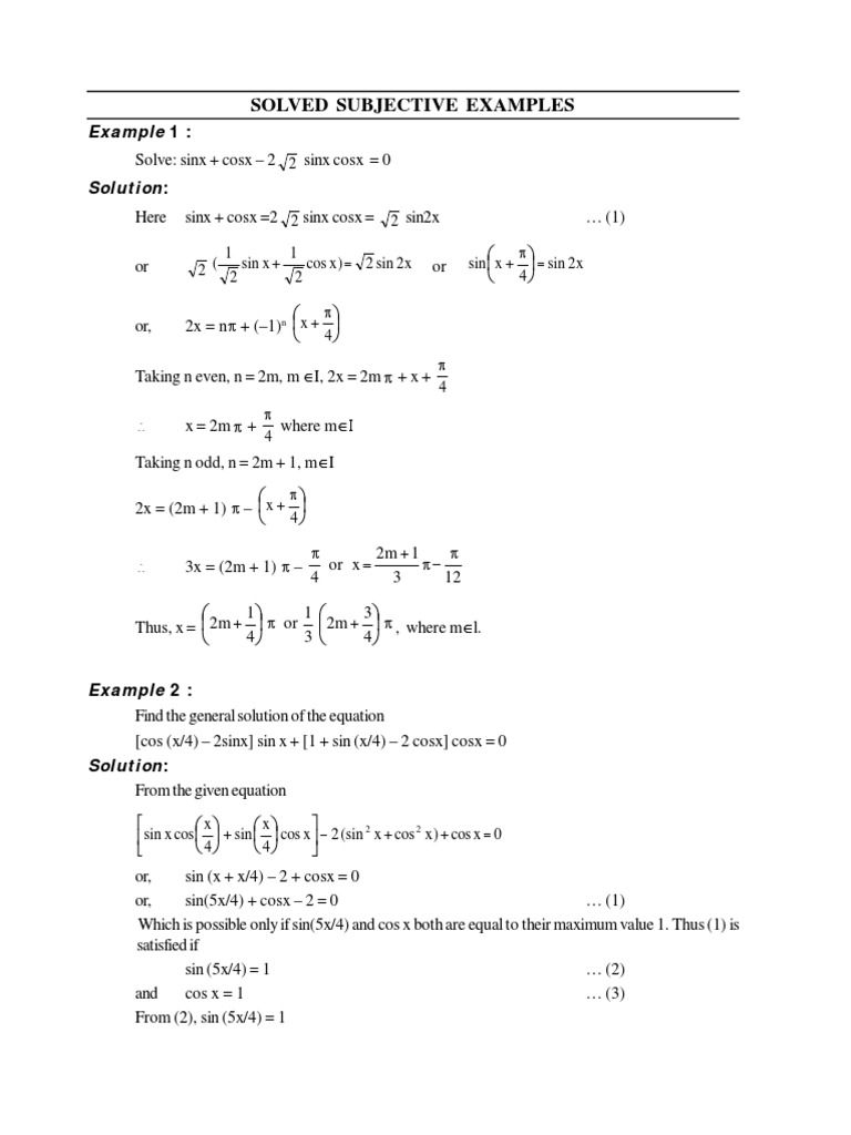 Trigonometric Equation-02-Solved Example | PDF | Trigonometric ... Trigonometric Equation-02-Solved Example | PDF | Trigonometric ...