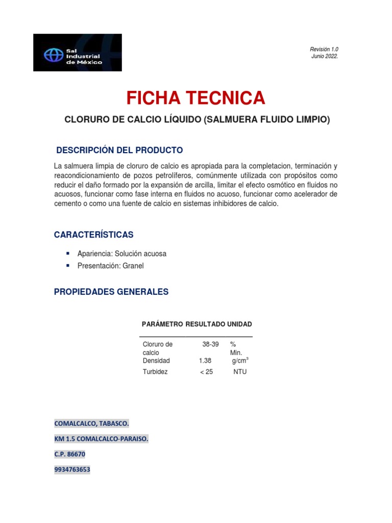 FICHA TECNICA CaCl2 Liquida | PDF