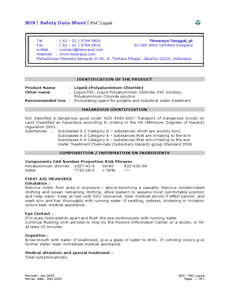 SDS PAC Liquid | PDF | Chemistry | Occupational Safety And Health