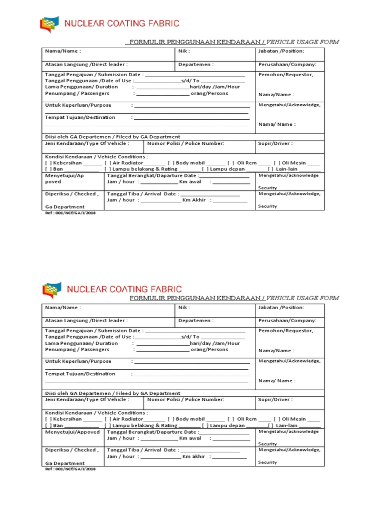 FORM PEMINJAMAN KENDARAAN | PDF
