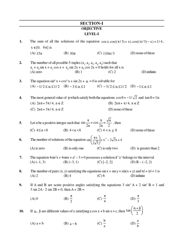 Trigonometric Equation 03 Exercise 1 Pdf Trigonometric Functions Equations