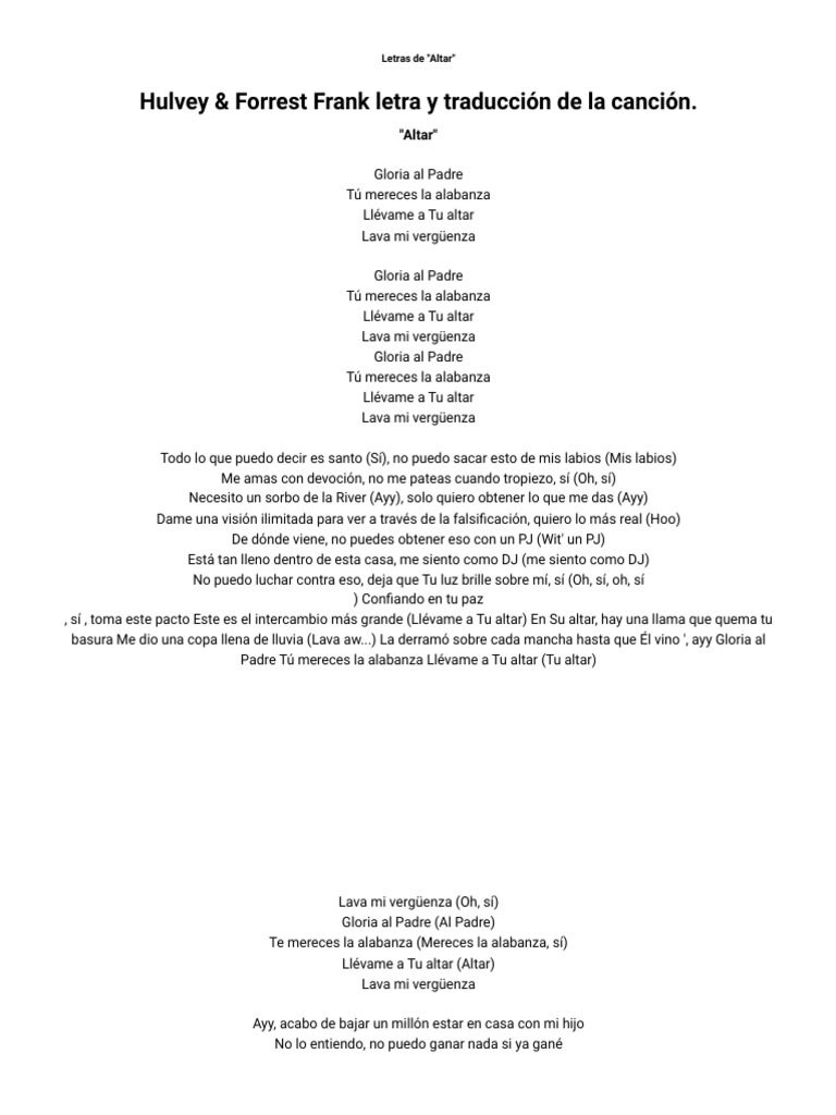 Hulvey & Forrest Frank - Altar Letras | PDF