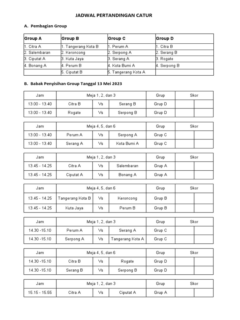 Jadwal Penyisihan Pertandingan Catur | PDF