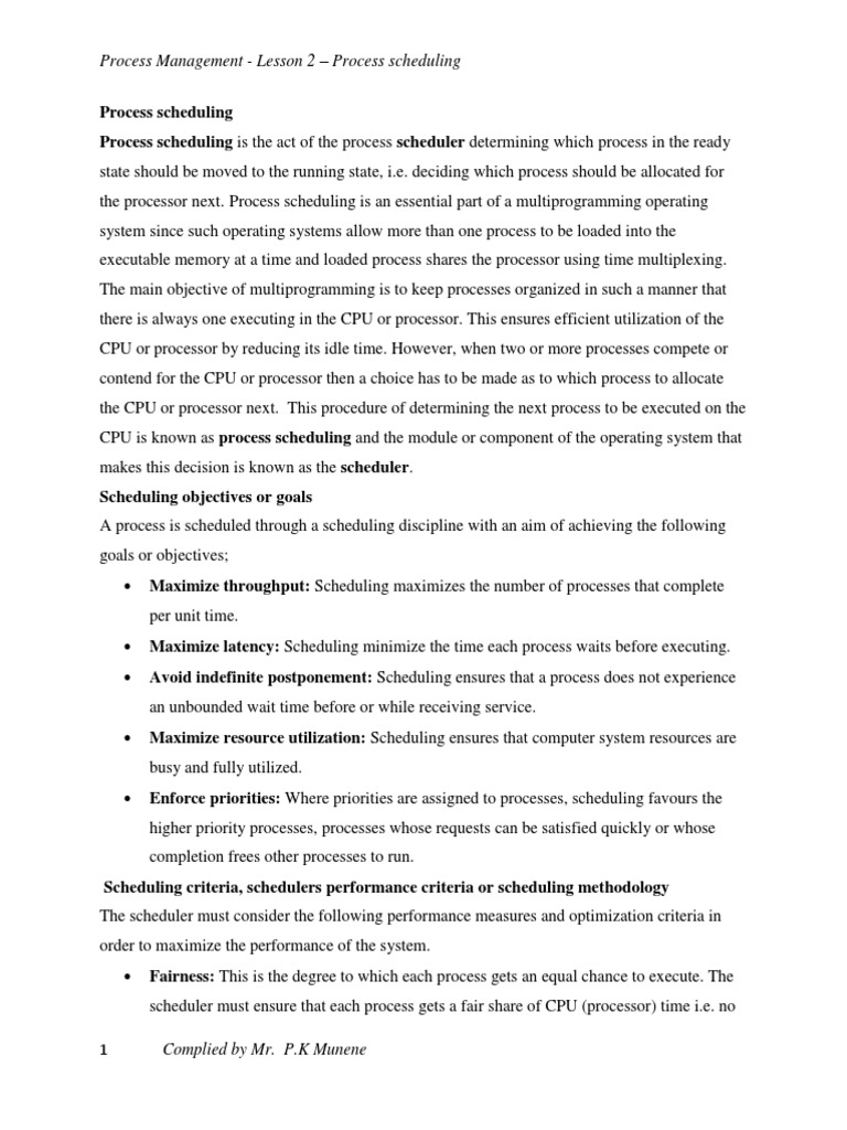 Process Management Lesson 2 Process Scheduling 1 Pdf Scheduling Computing Process