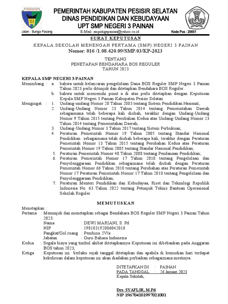 SK Bendahara BOS 2023 | PDF