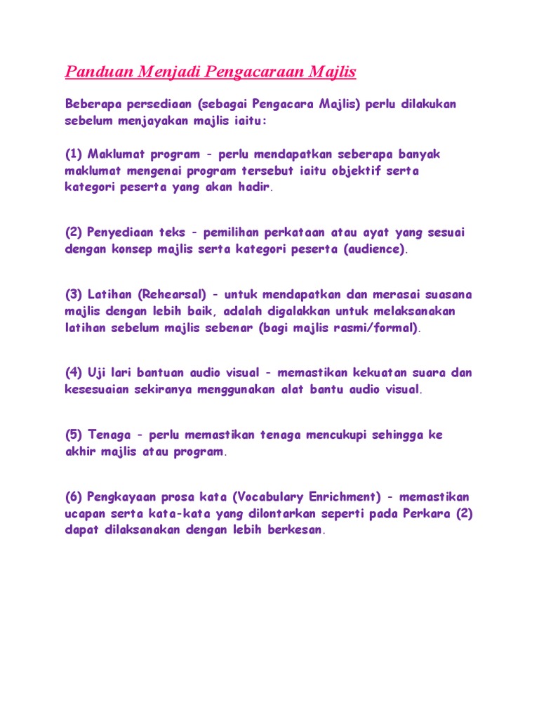Panduan Menjadi Pengacaraan Majlis | PDF