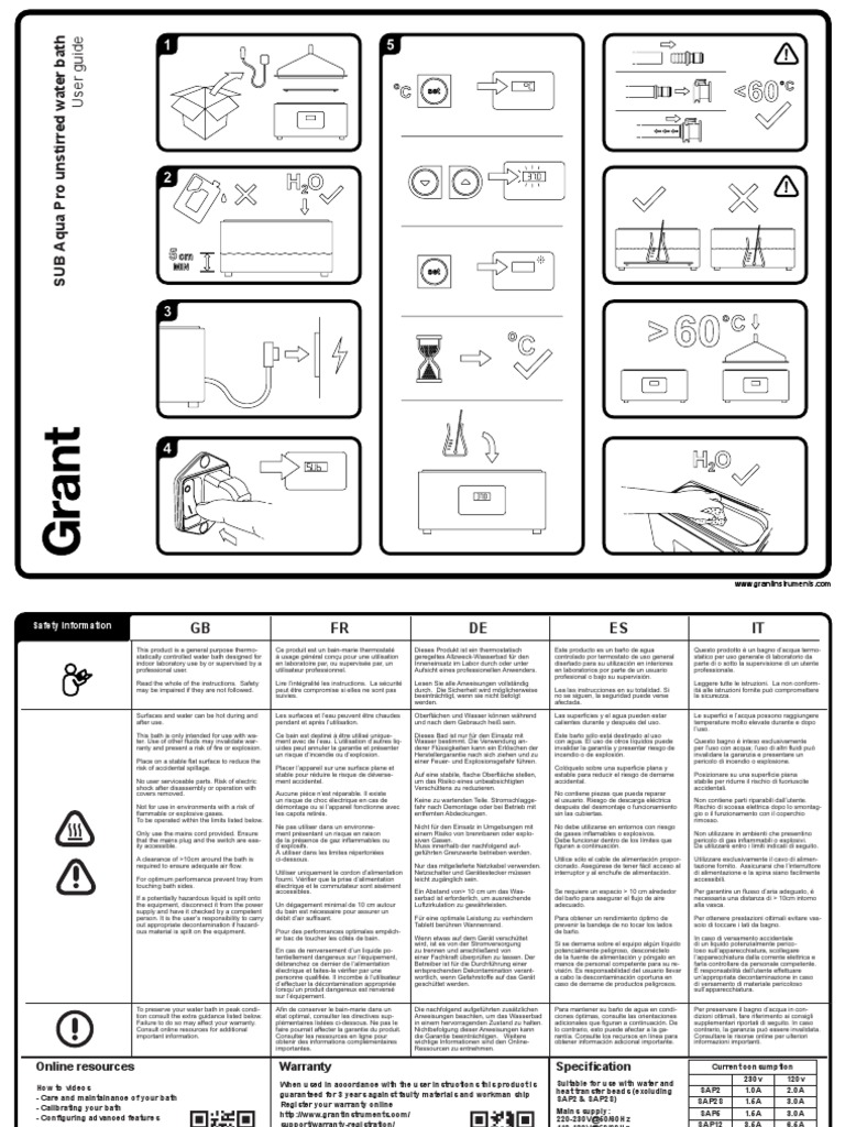 SUB Aqua Pro Water Baths User Guide 31345v4 | PDF
