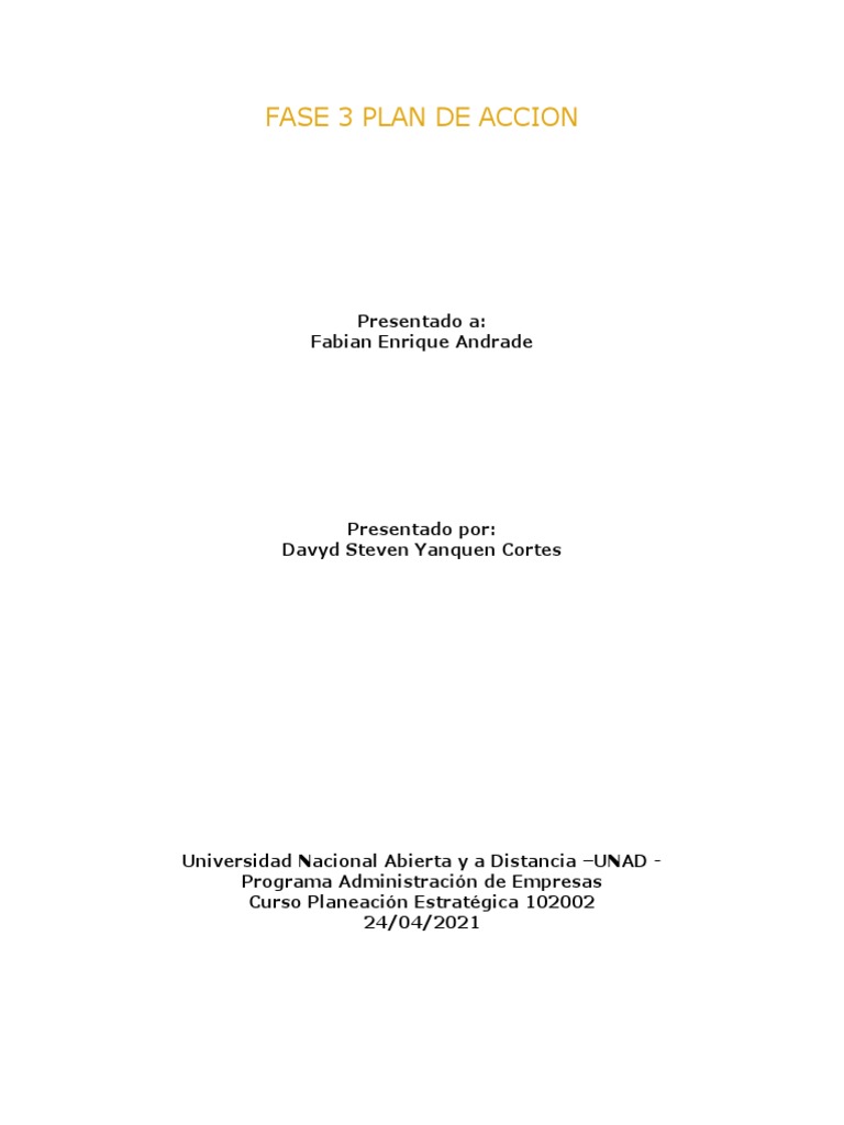 Fase 3 Plan de Accion | PDF | Planificación estratégica | Business