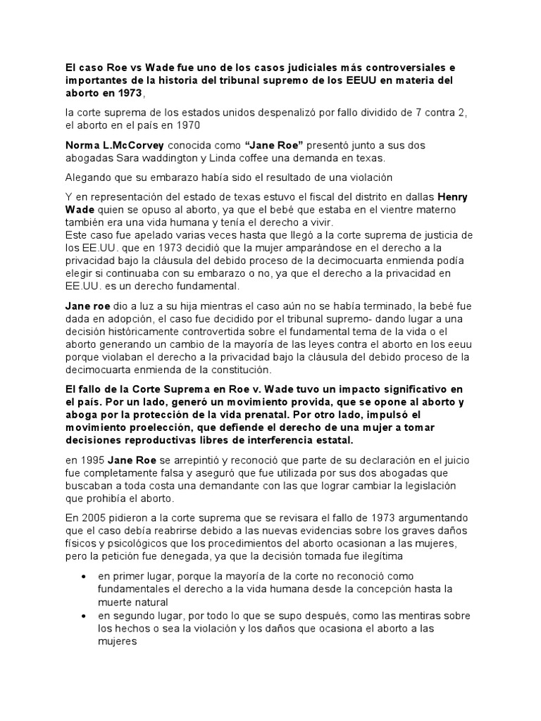 Caso Rowe Vs Wade | PDF | Roe V. Wade | Etica Aplicada