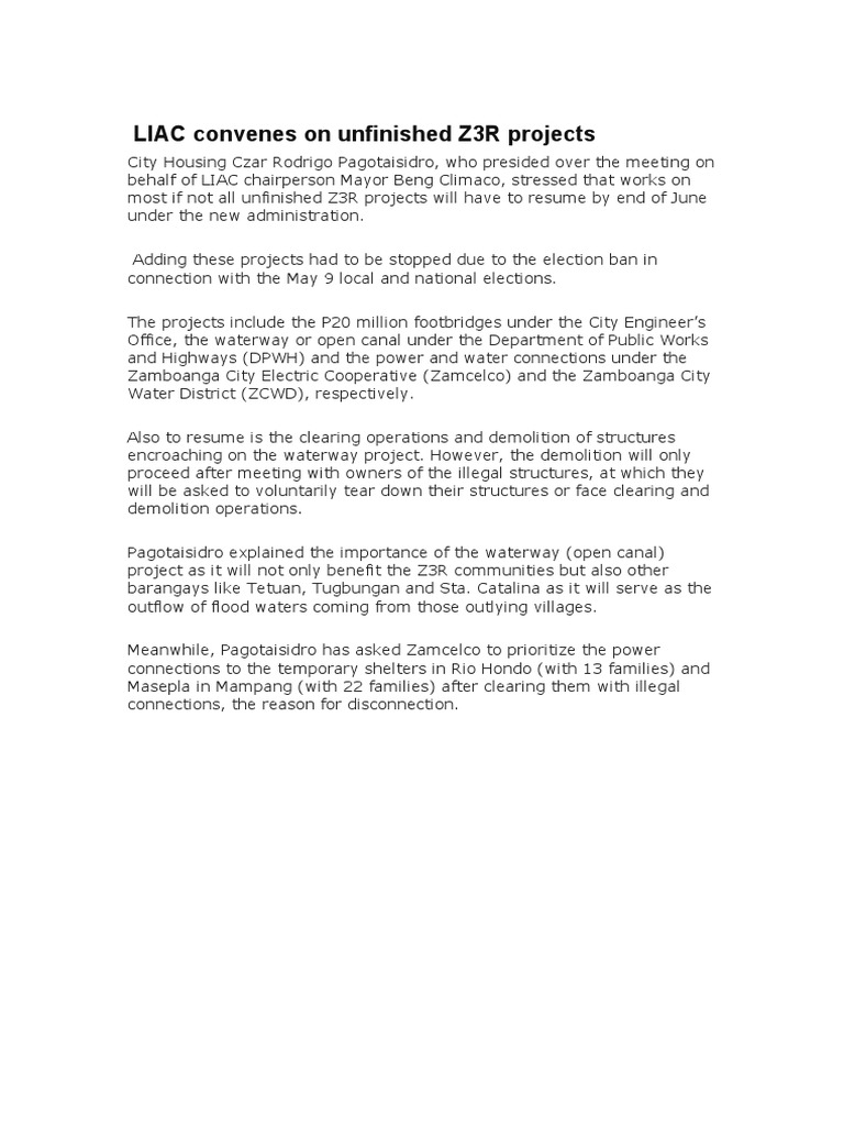 Unfinished Projects in Zamboanga | PDF