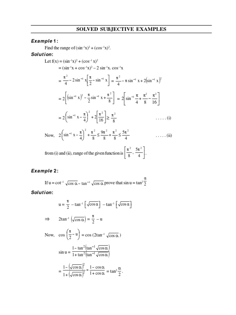 Inverse Trigonometric Function-02 - Solved Example | PDF | Equations ... Inverse Trigonometric Function-02 - Solved Example | PDF | Equations ...