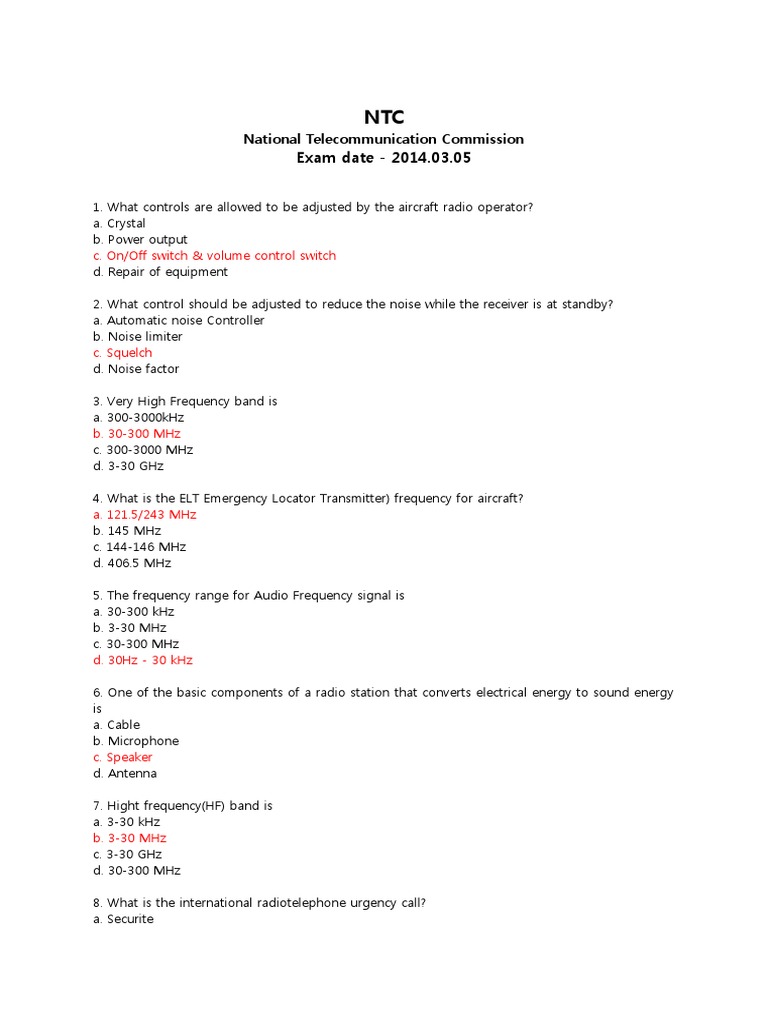 NTC Exam Questions for Radio Operators | PDF | Radio | Hertz