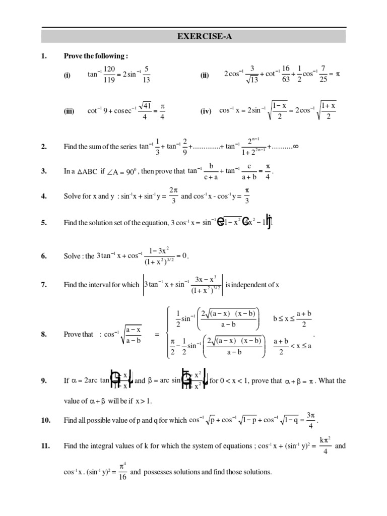 Inverse Trigonometric Function-04 - Exercise-1 | PDF | Function ... Inverse Trigonometric Function-04 - Exercise-1 | PDF | Function ...