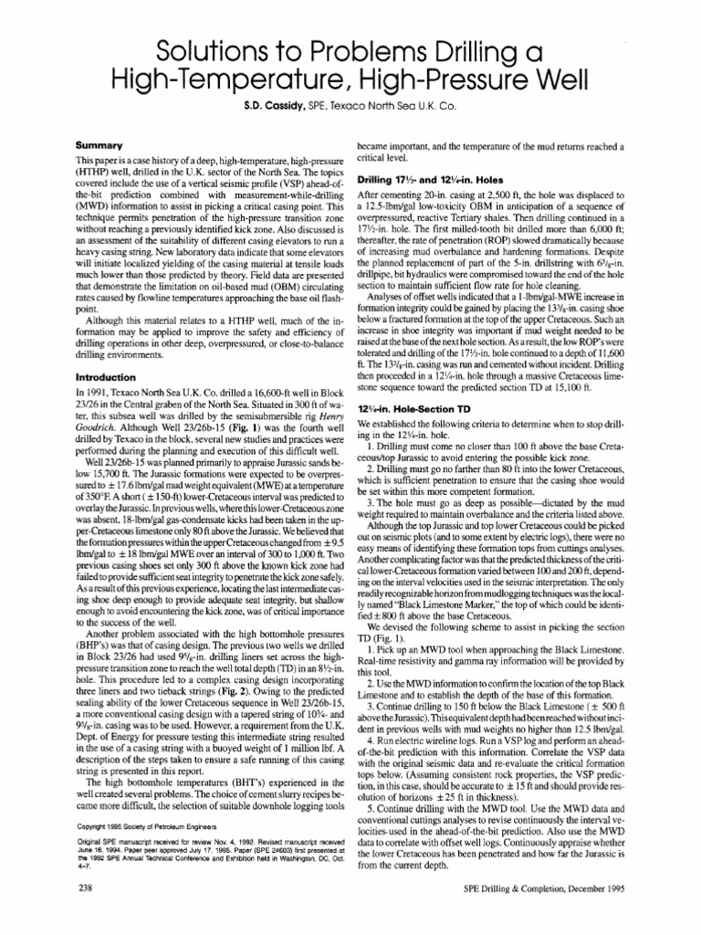 Solutions To Problems Drilling A High-Temperature High-Pressure Well ...