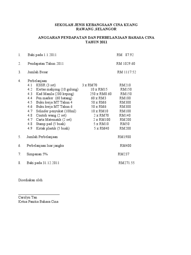 CONTOH Ang. Belanjawan Panitia & PSS | PDF