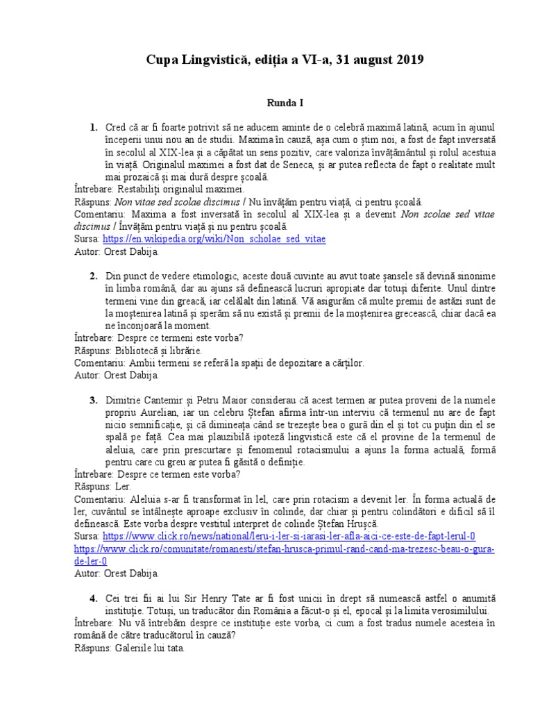 Cupa Lingvistica 2019 | PDF