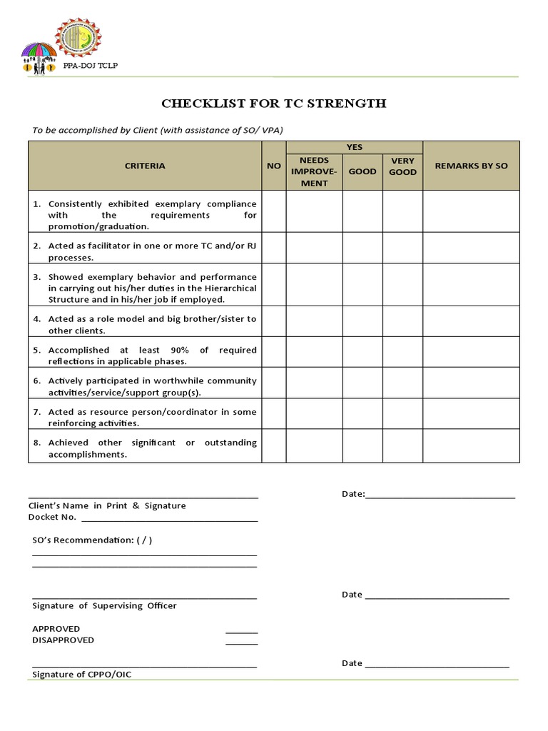 Checklist For TC Strengthb | PDF