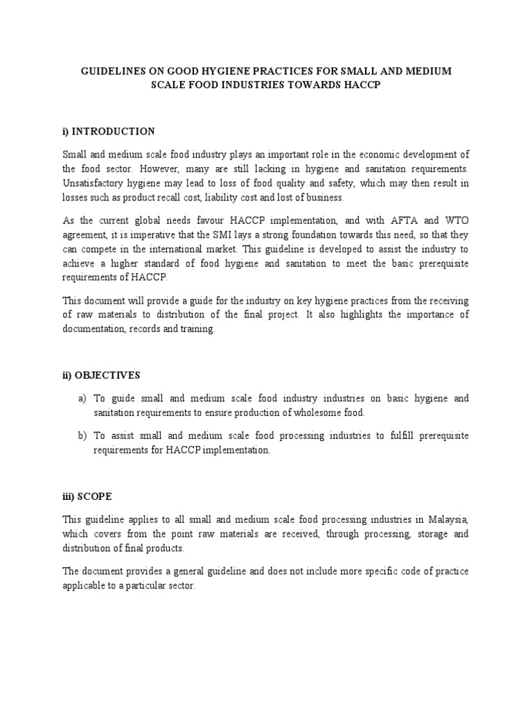 Guidelines Good Hygiene Practices For Small and Medium Scale Food ...