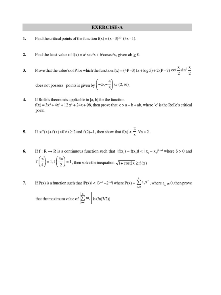 Application of Derivative-04 - Exercise | PDF | Maxima And Minima | Circle