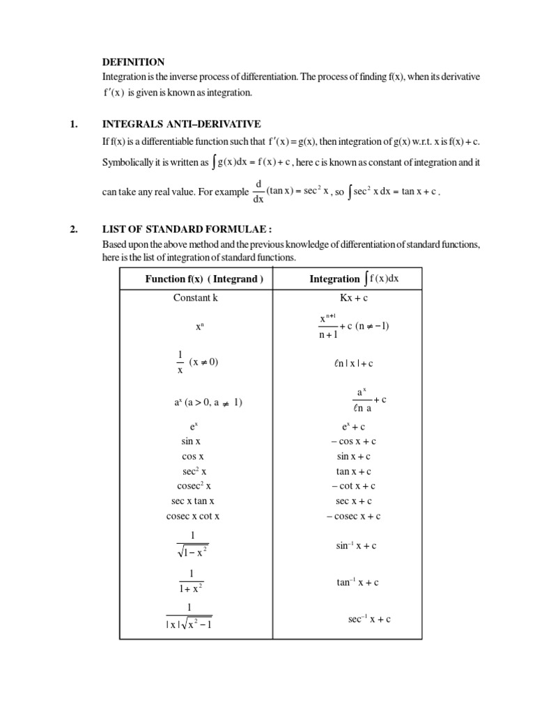 19-Indefinite Integral-01 - Theory | PDF | Trigonometric Functions | Mathematics