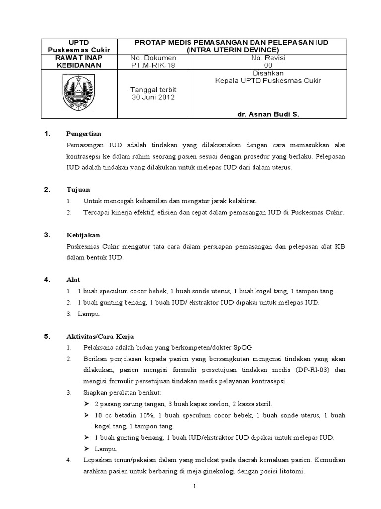 Pt.m-Rik-18 Protap Medis Pemasangan Dan Pelepasan Iud | PDF