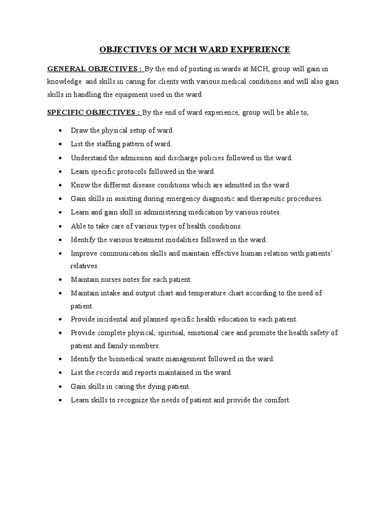 Objectives of MCH Ward Experience | PDF