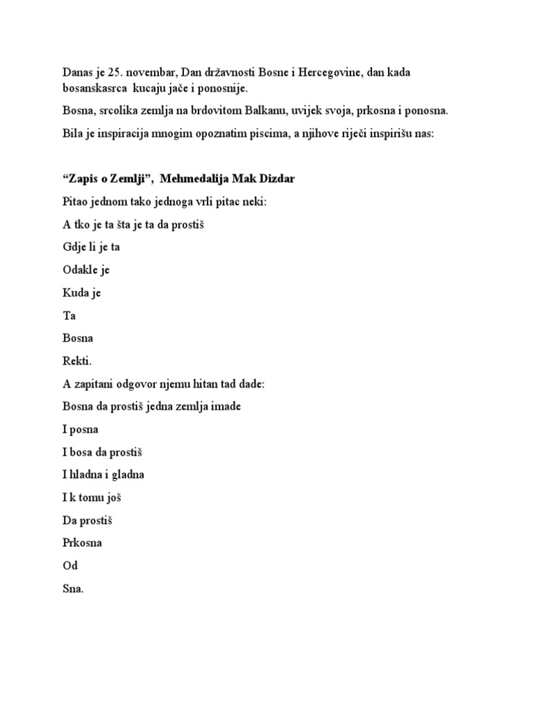 Stihovi Za Dan Državnosti | PDF