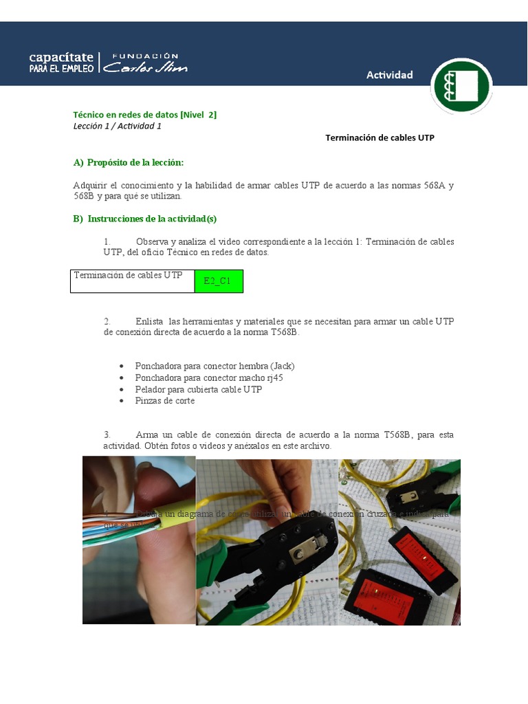 Terminación de Cables UTP Act 4 | PDF | Telecomunicaciones | Informática
