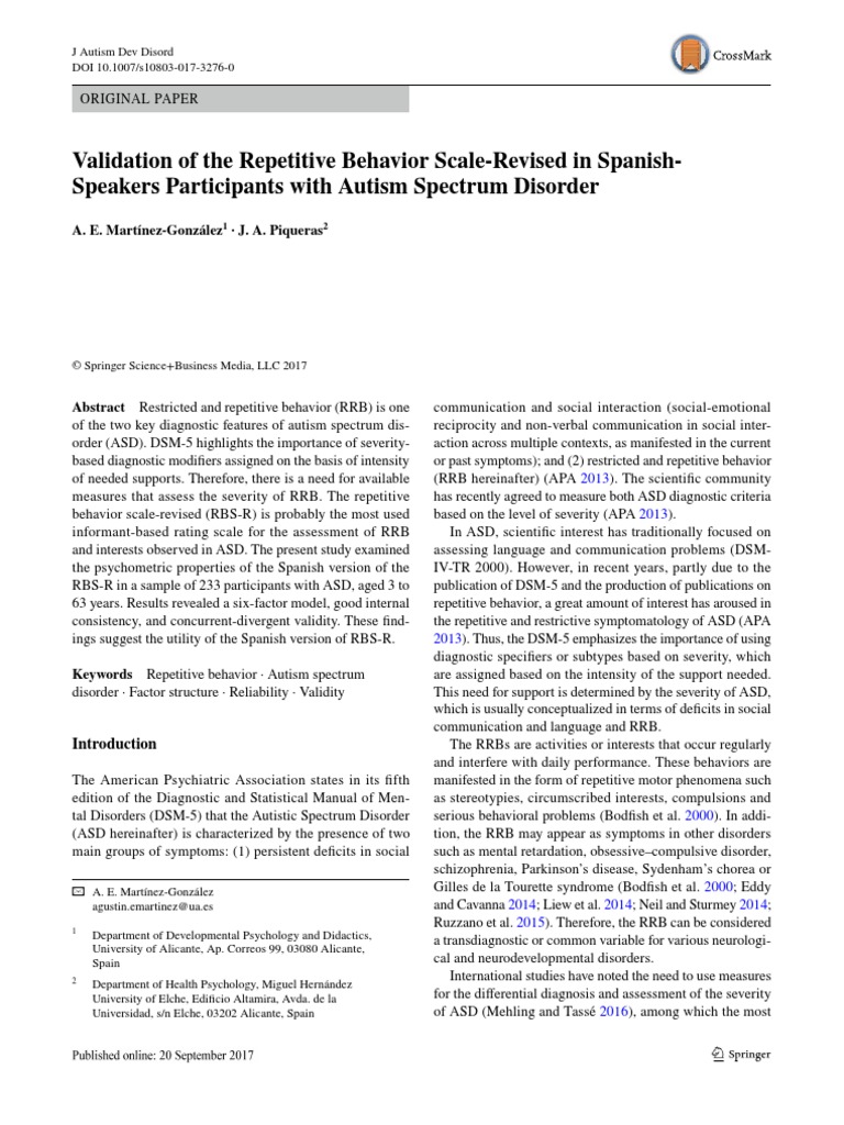 Validación RBS-R Español | PDF | Autism Spectrum | Spectrum Disorder