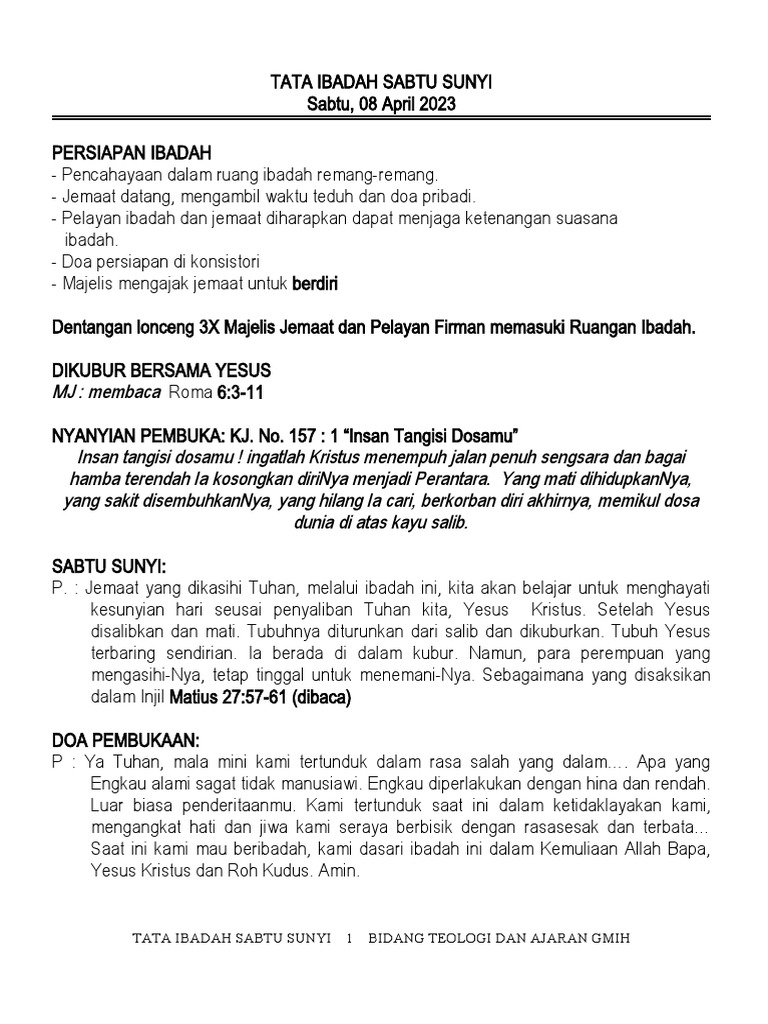 Tata Ibadah Sabtu Sunyi Bid Teologi Fix | PDF